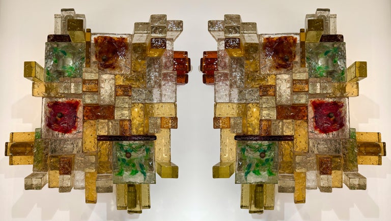 Pair of Geometry Glass Construction Metal Sconces by Poliarte, Italy ...