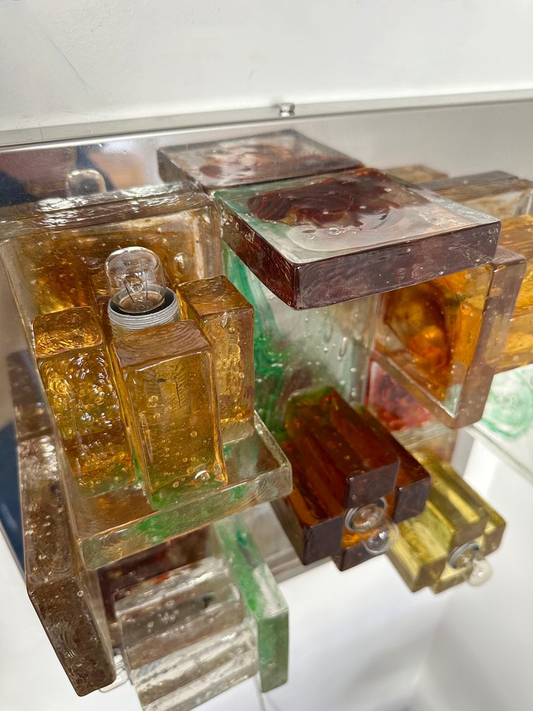 Pair of Geometry Glass Construction Metal Sconces by Poliarte, Italy ...