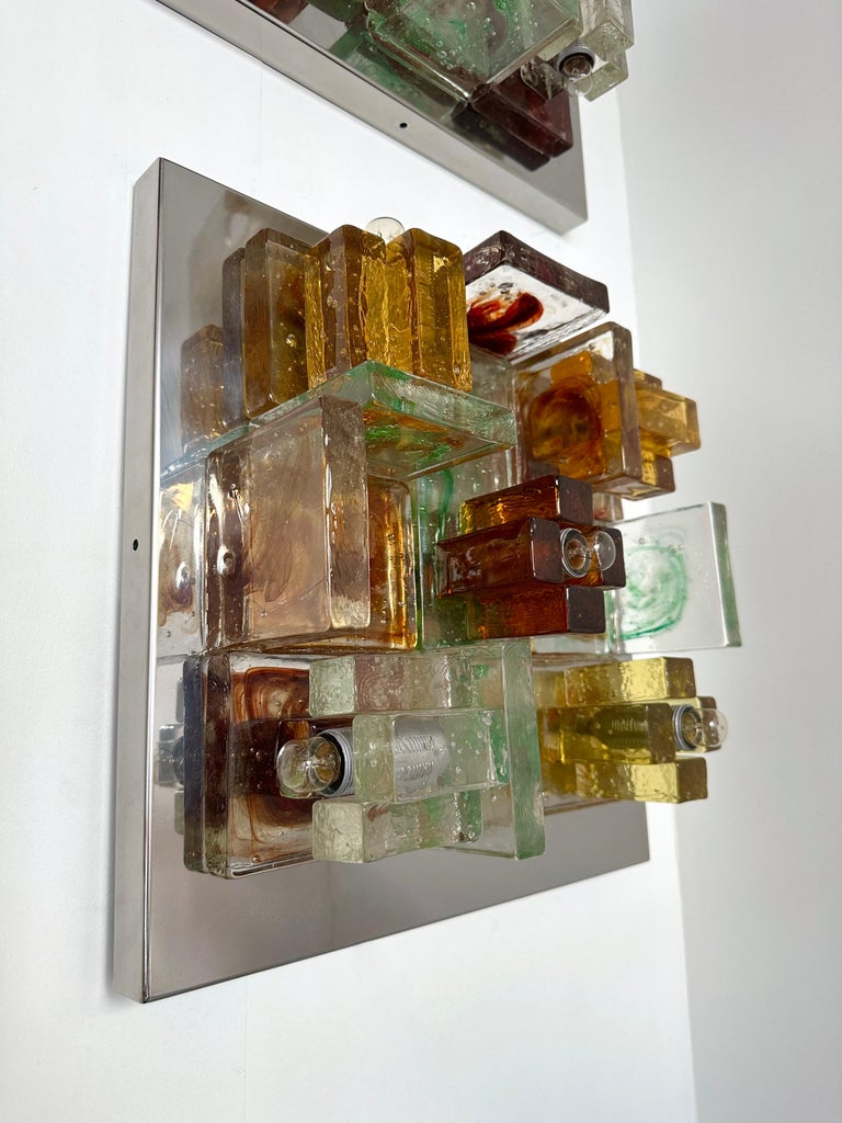 Pair of Geometry Glass Construction Metal Sconces by Poliarte, Italy ...