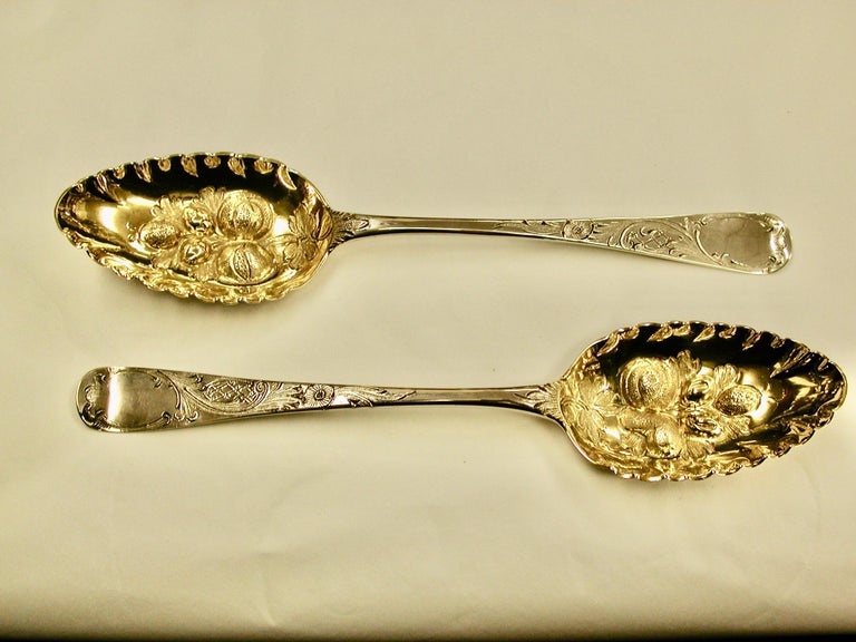 Pair of George 111 Silver Berry Spoons with Matching Sugar Sifter, 1799 ...