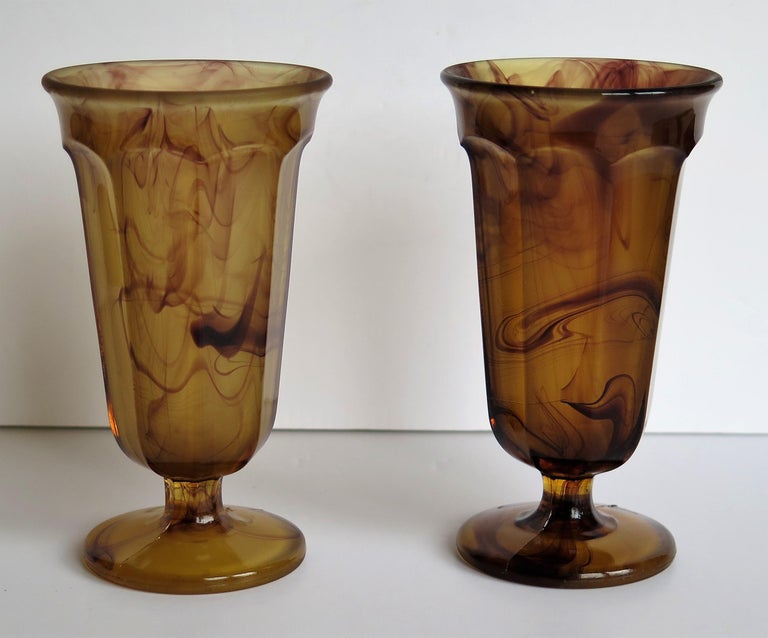 PAIR Art Deco George Davidson Parfait Glasses in Amber Cloud Glass ...
