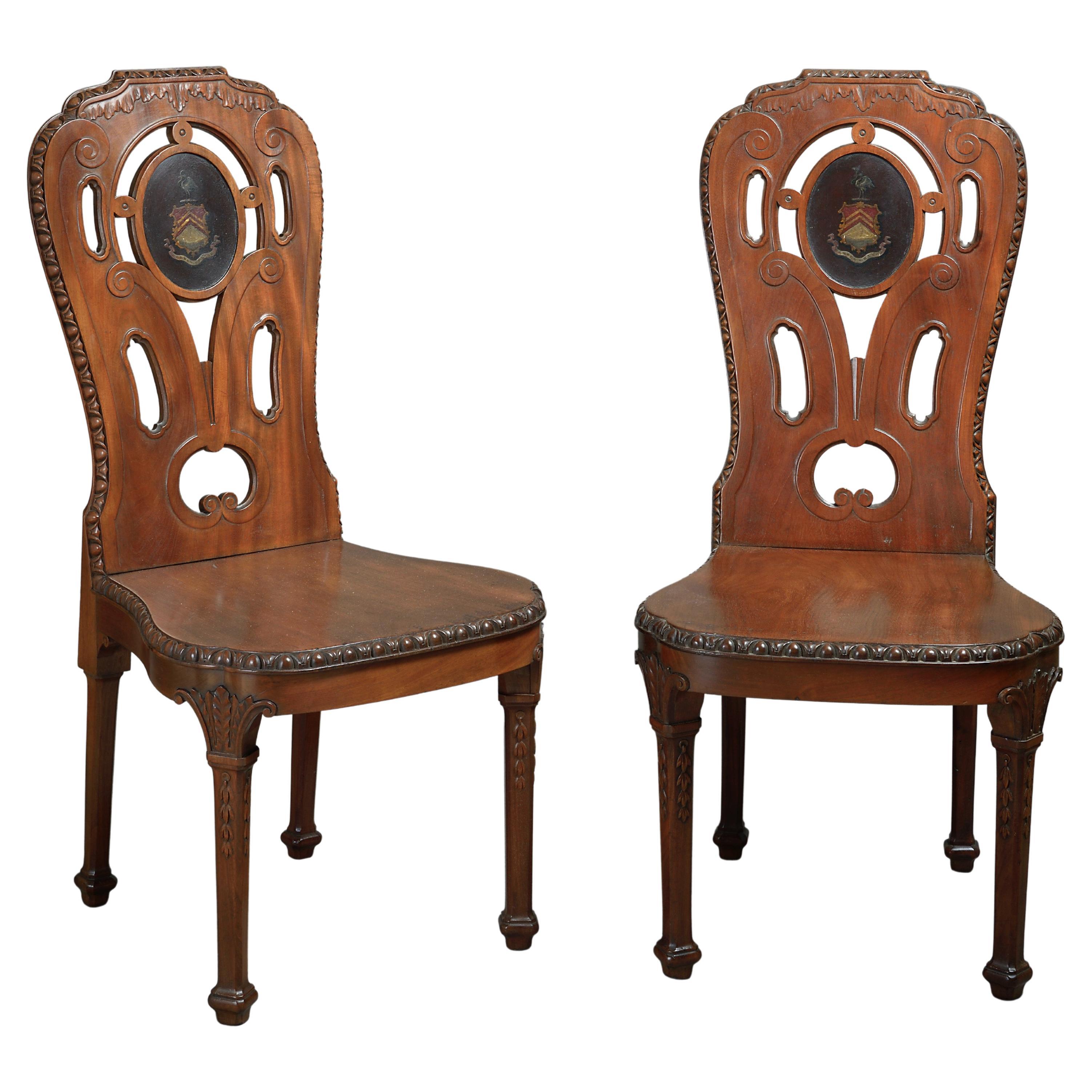 Pair of George II Mahogany Hall Chairs '1740-1760' For Sale at 1stDibs