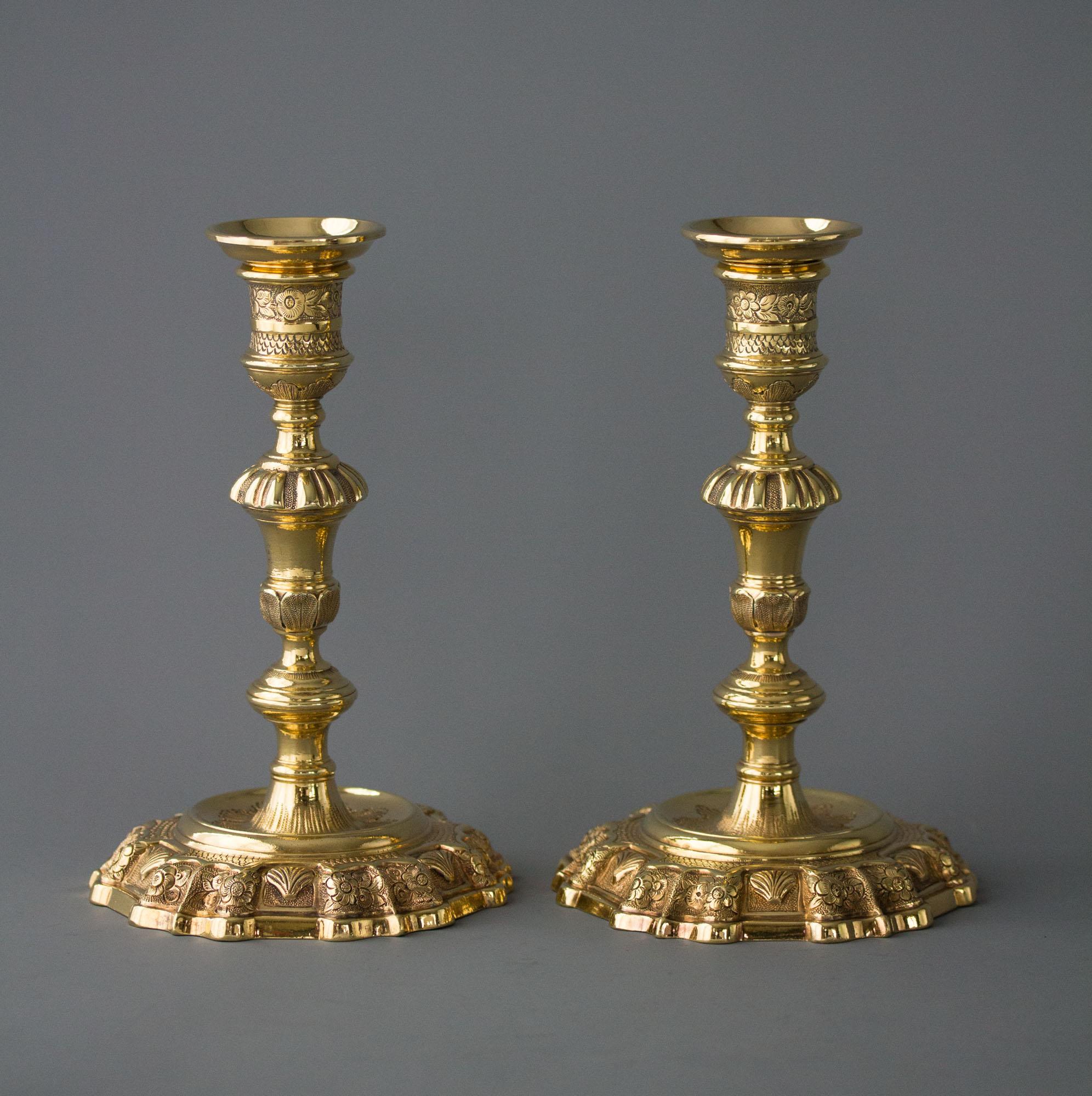 Pair of George II Silver-Gilt Cast Candlesticks, London, 1741 by Edward ...