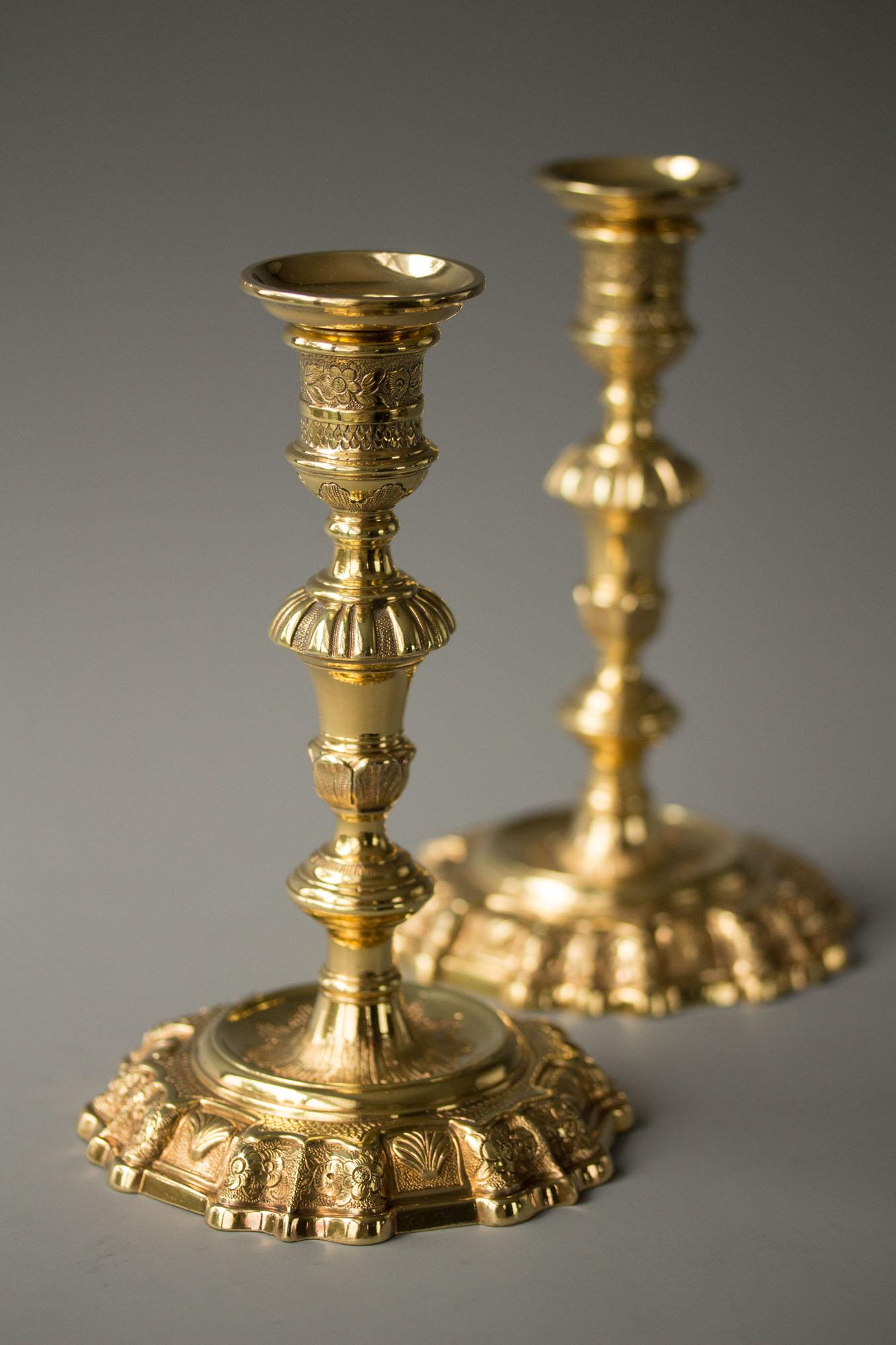 Pair of George II Silver-Gilt Cast Candlesticks, London, 1741 by Edward ...