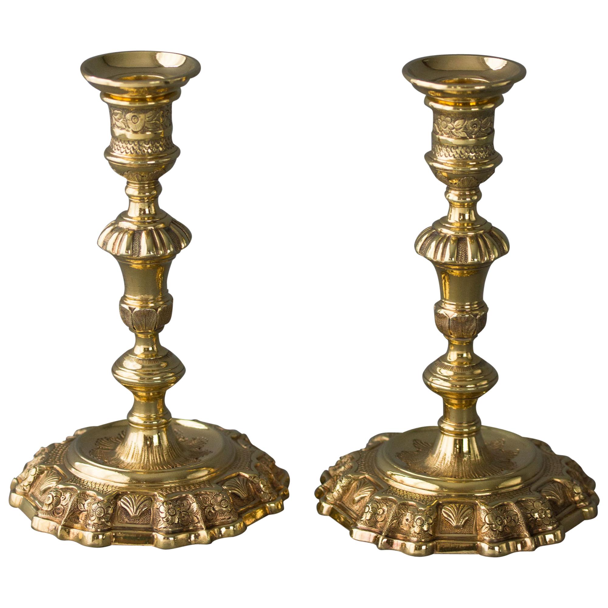 Pair of George II Silver-Gilt Cast Candlesticks, London, 1741 by Edward ...