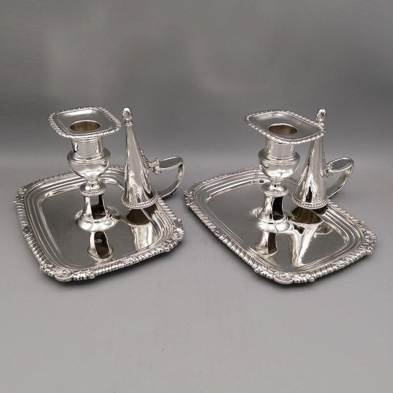 Pair of George III Antique Silver Chambersticks Made in 1813-4 For Sale ...