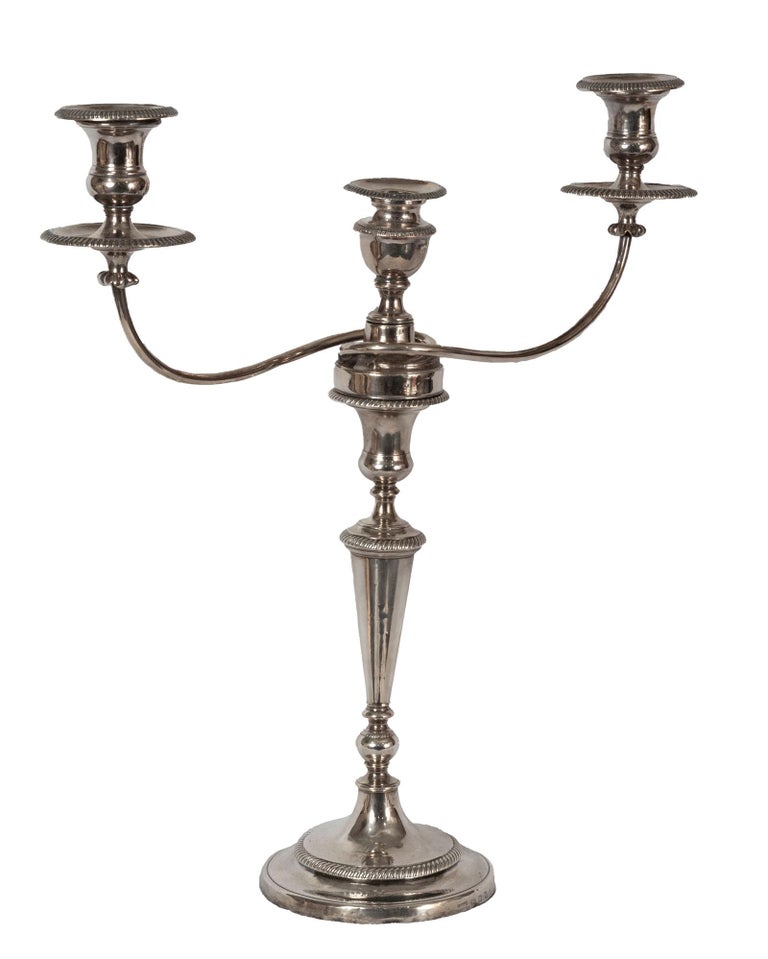 Pair of George III Sterling Silver Three-Light Candelabra / Single ...