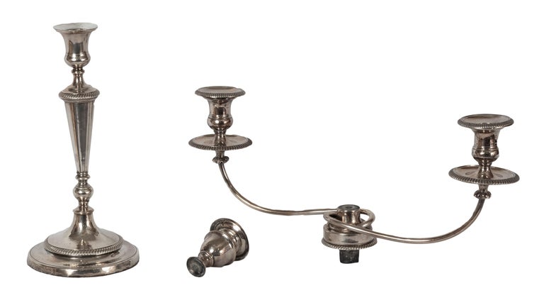 Pair of George III Sterling Silver Three-Light Candelabra / Single ...