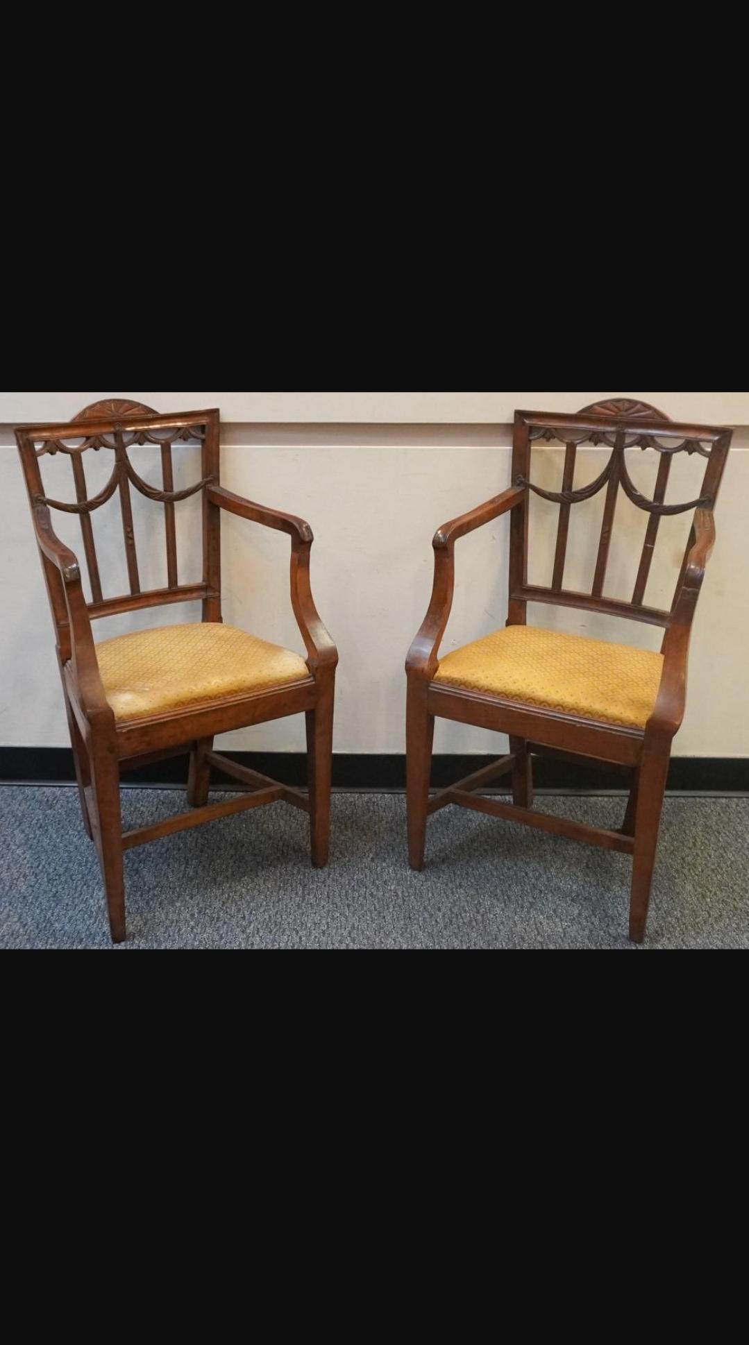 Pair Of George III Style Mixed Wood Upholstered Shield Back Armchairs ...