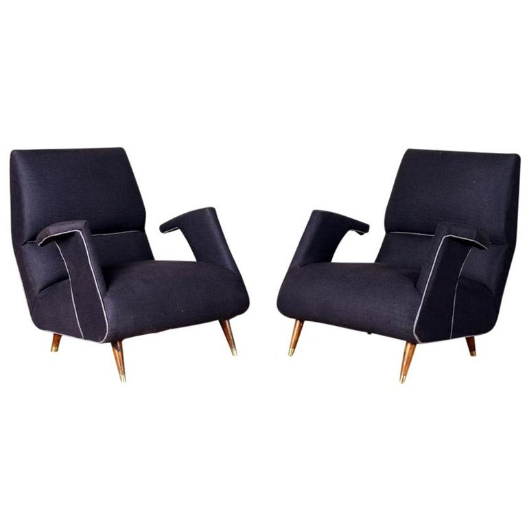 Pair of George Jetson Style Upholstered Club Chairs For Sale at 1stDibs