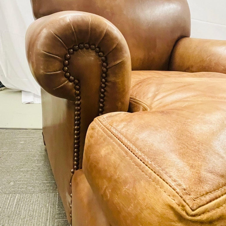 Pair of George Smith Leather Upholstered Armchairs, Scroll Arm or Cigar ...