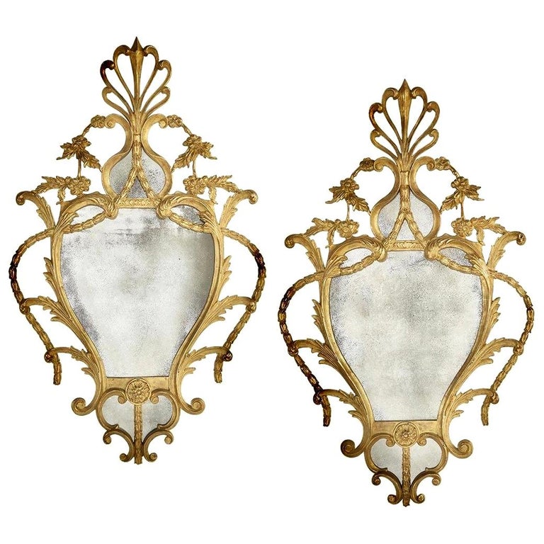 Pair of Georgian Chippendale Style Giltwood Mirrors For Sale at 1stDibs