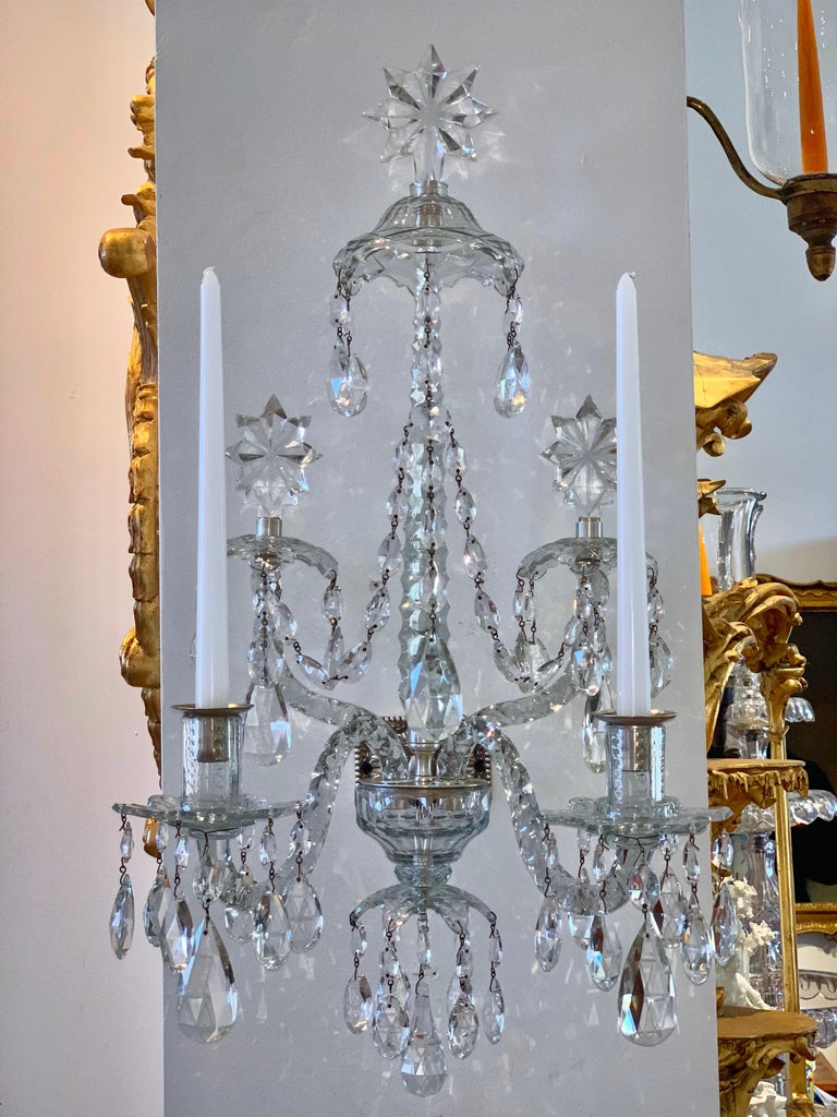Pair of Georgian Crystal Sconces at 1stDibs