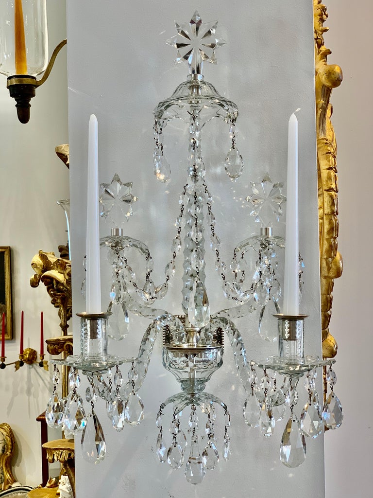 Pair of Georgian Crystal Sconces at 1stDibs