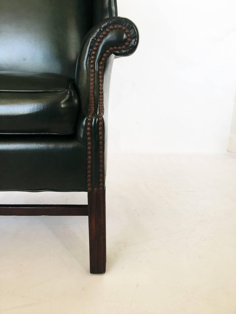 Pair of Georgian Forest Green Leather Wingback Armchairs at 1stDibs ...