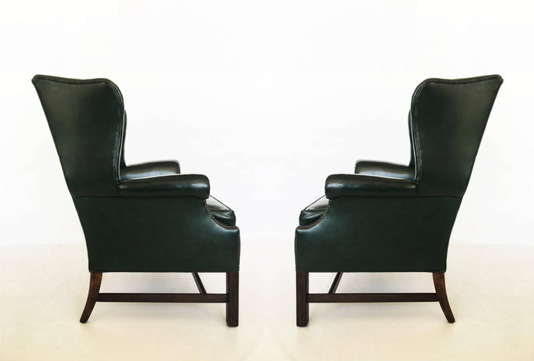 Pair of Georgian Forest Green Leather Wingback Armchairs at 1stDibs ...