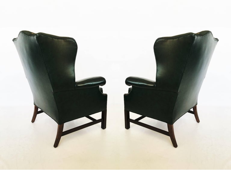 Pair of Georgian Forest Green Leather Wingback Armchairs at 1stDibs ...