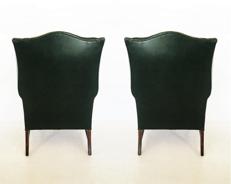 Pair of Georgian Forest Green Leather Wingback Armchairs at 1stDibs ...