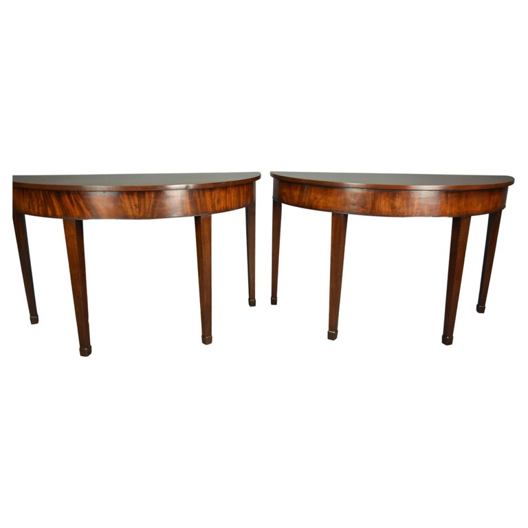 Pair of Georgian mahogany demi lune console tables For Sale at 1stDibs