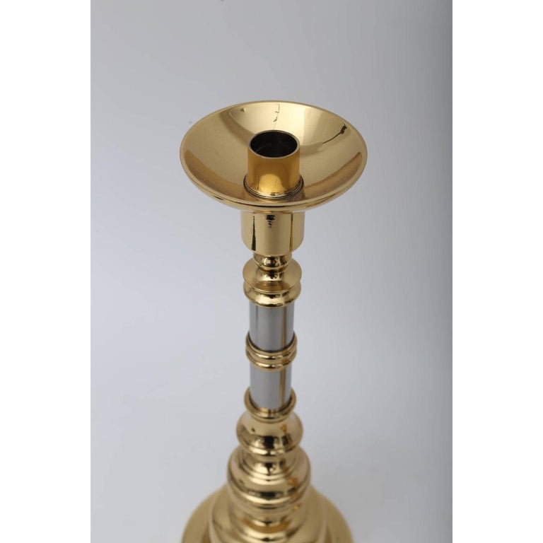 Pair of Georgian Style Candlesticks in Brass and Chrome For Sale at 1stDibs