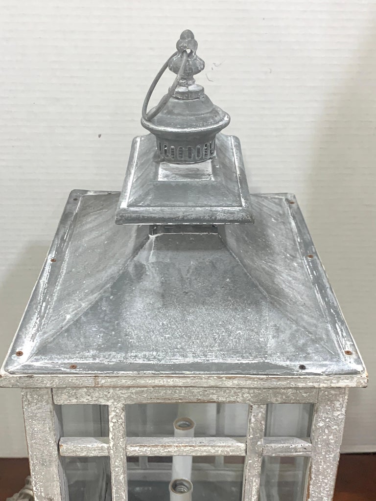 Pair of Georgian Style Grey Painted Lanterns For Sale at 1stDibs