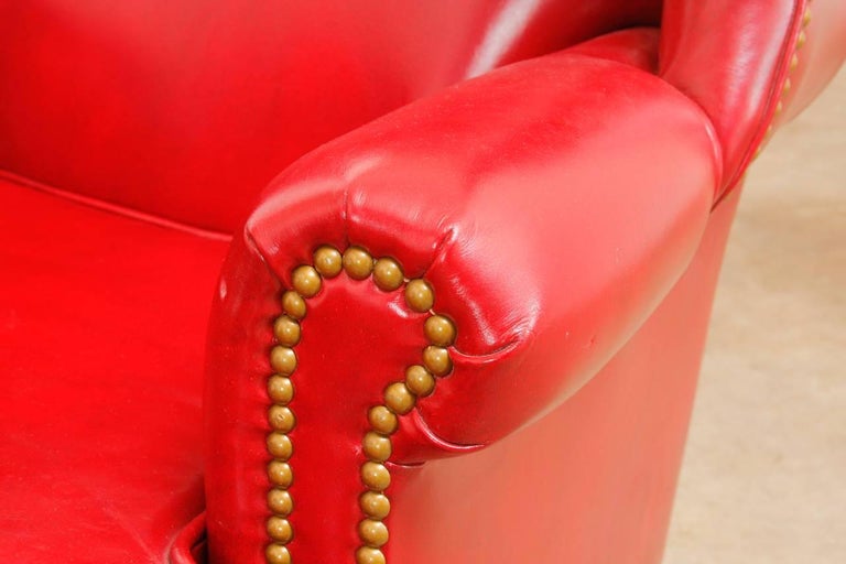 Pair of Georgian Style Red Leather Wingback Library Chairs at 1stDibs ...