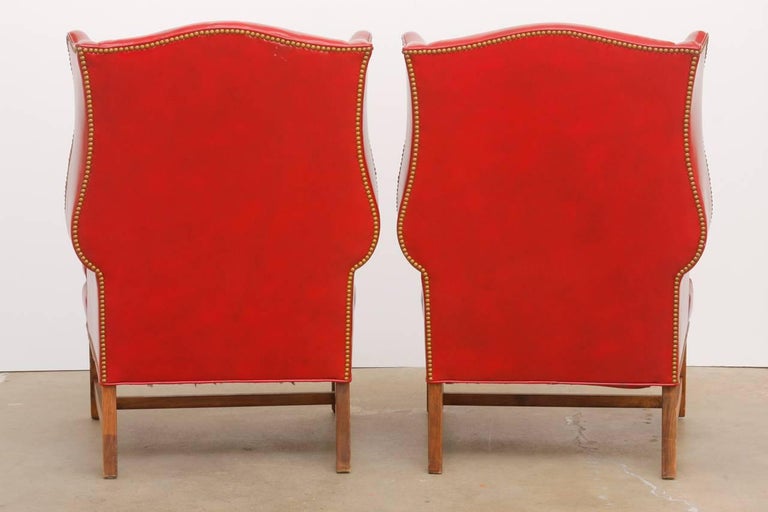 Pair of Georgian Style Red Leather Wingback Library Chairs at 1stDibs ...