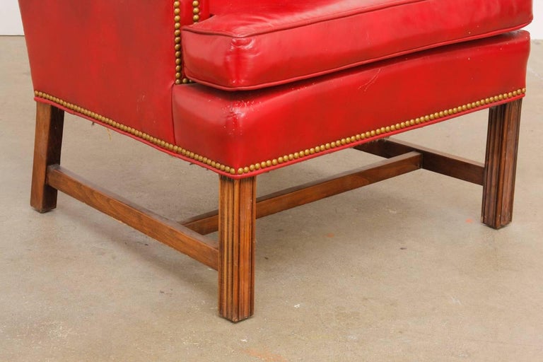 Pair of Georgian Style Red Leather Wingback Library Chairs at 1stDibs ...