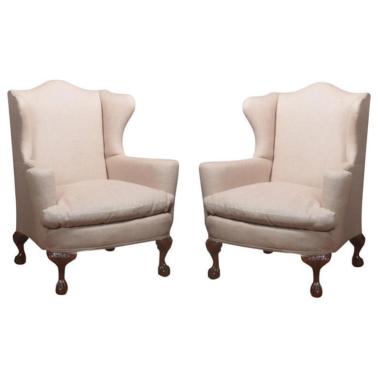 Pair of Georgian Style Wing Armchairs at 1stDibs