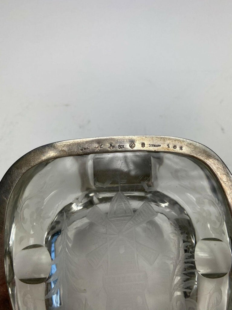 Pair of German 800 Silver Overlay Glass Ashtrays and Match Box ...