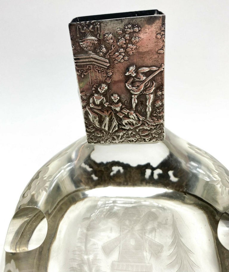 Pair of German 800 Silver Overlay Glass Ashtrays and Match Box ...