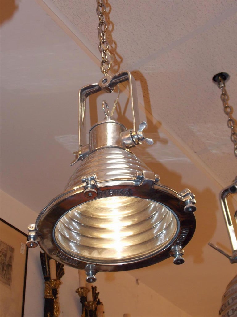 Pair of German Nautical Aluminum Hanging Ship Lights, Wiska Co, 20th ...