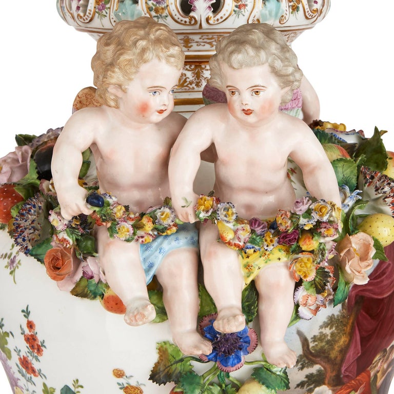 Pair of German Rococo Style Dresden Porcelain Vases at 1stDibs