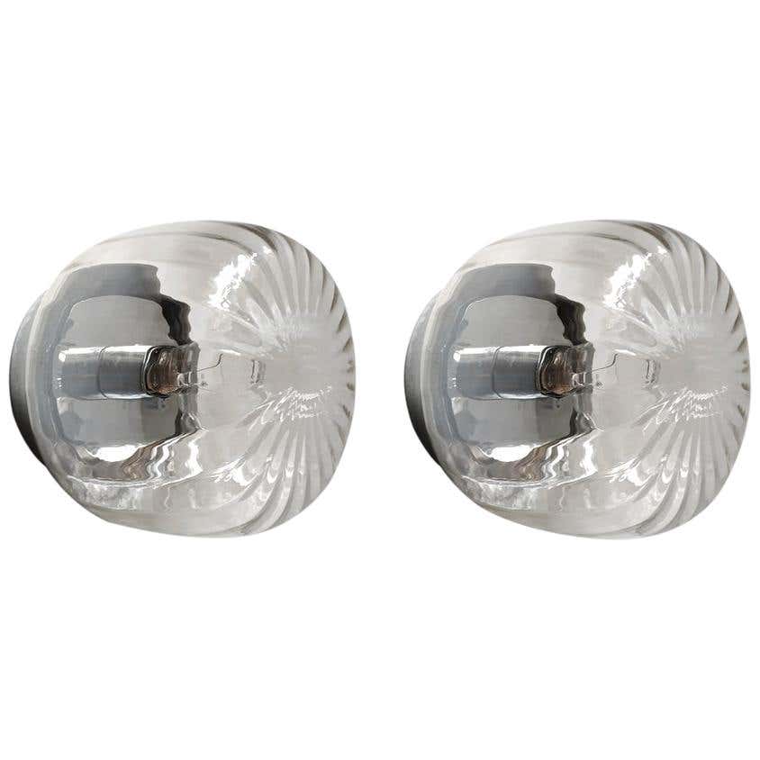 Set Of Four Vintage Minimalist Glass Flush Mounts Ceiling Or Wall