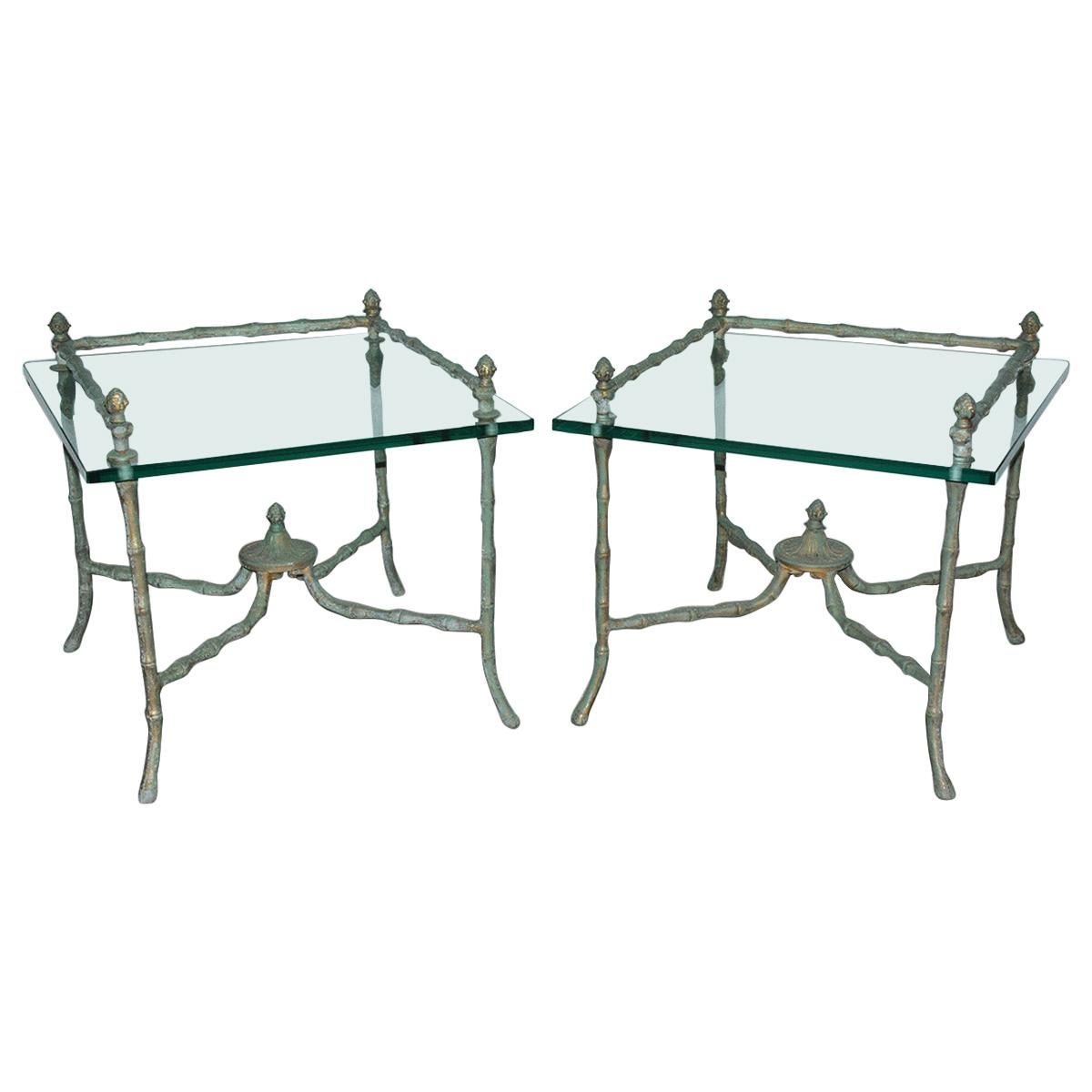Pair Diego Giacometti Style Cast Iron Side Tables at 1stDibs