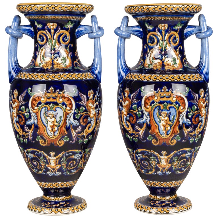 Pair of Gien French Faience Vases For Sale at 1stDibs | gien vase