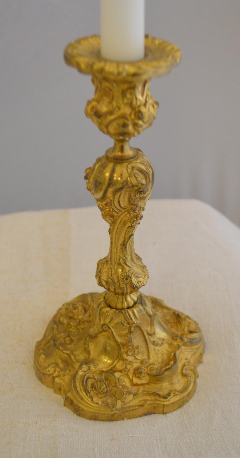 Pair of Gilded Bronze Candlesticks at 1stDibs