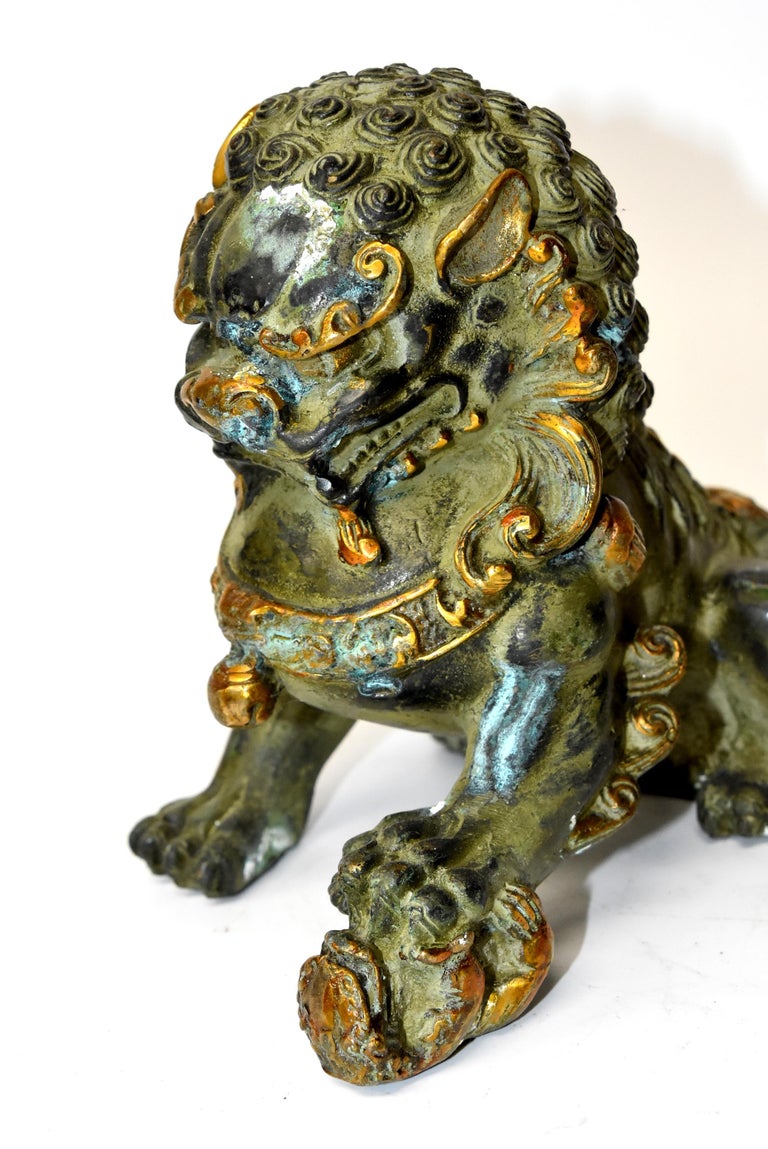 Pair of Gilded Bronze Foo Dogs at 1stDibs