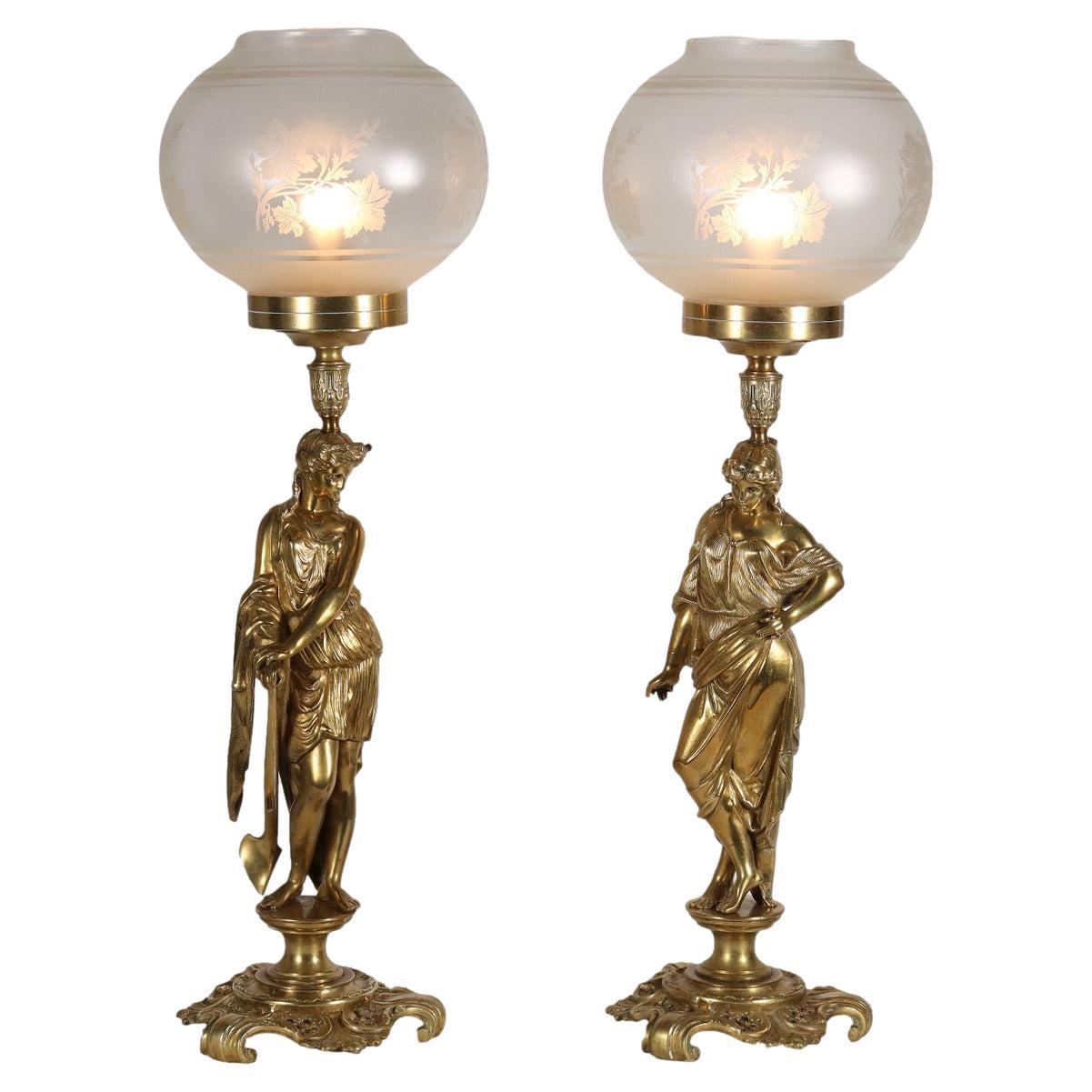Pair of Fine French Charles X-Gilded Bronze Lamps For Sale at 1stDibs