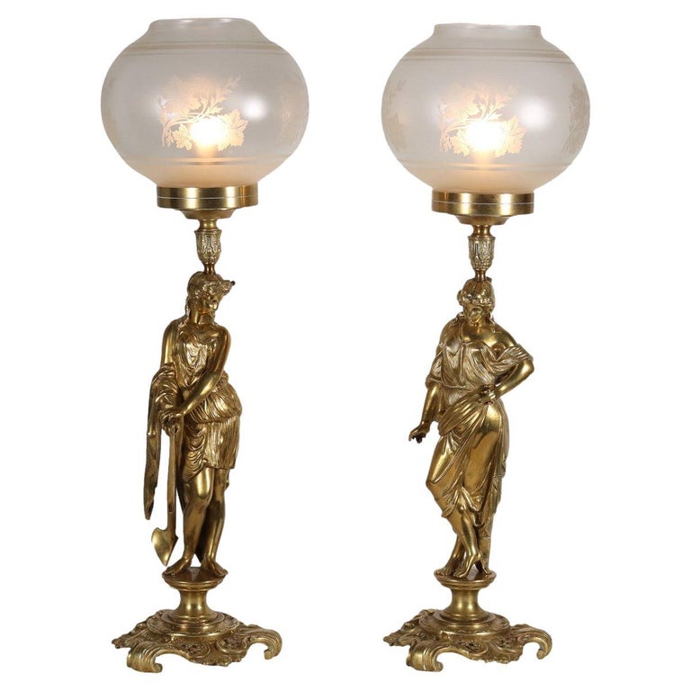 Pair of Gilded Bronze Lamps For Sale at 1stDibs