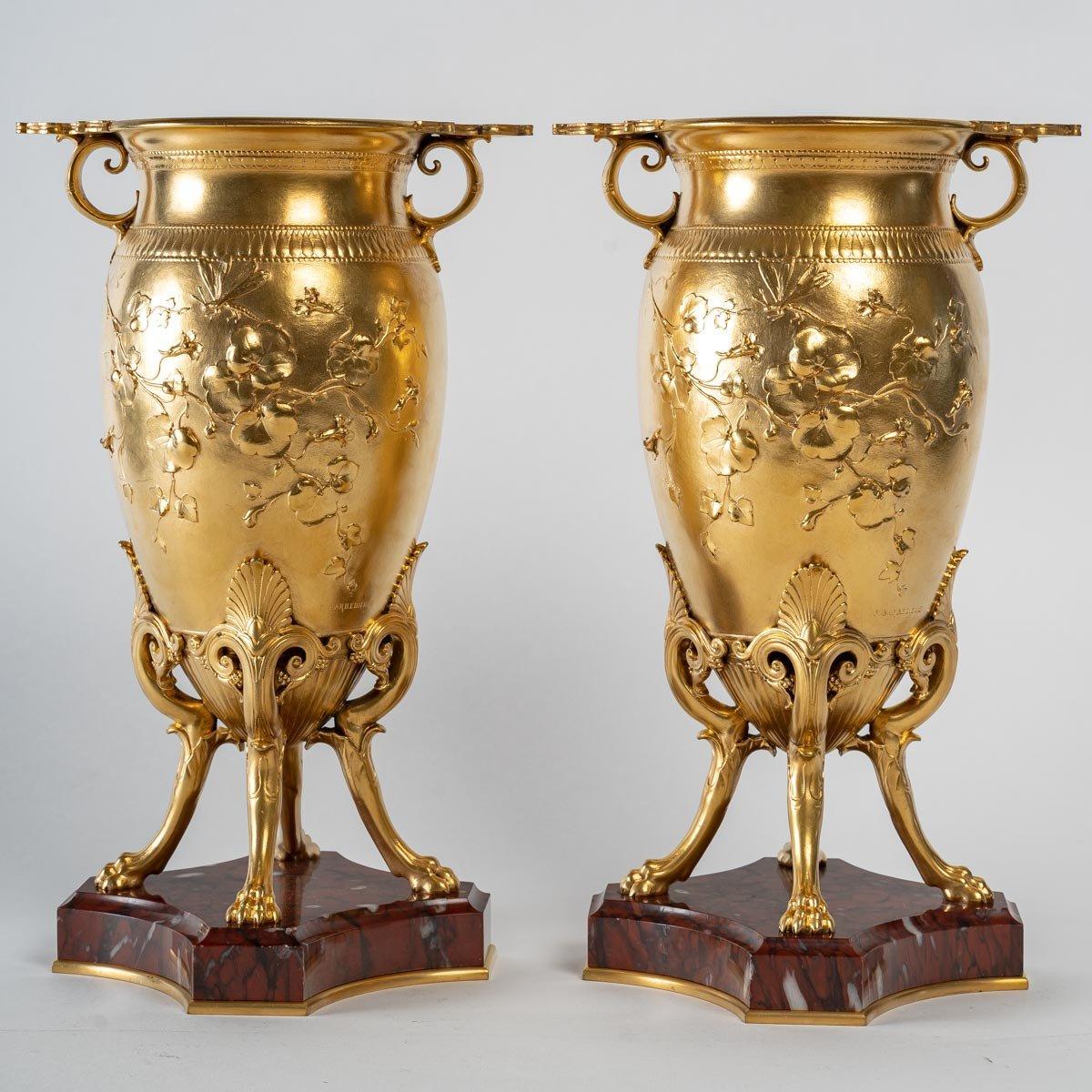 Pair of Gilded Bronze Vases by Ferdinand Barbedienne For Sale at 1stDibs