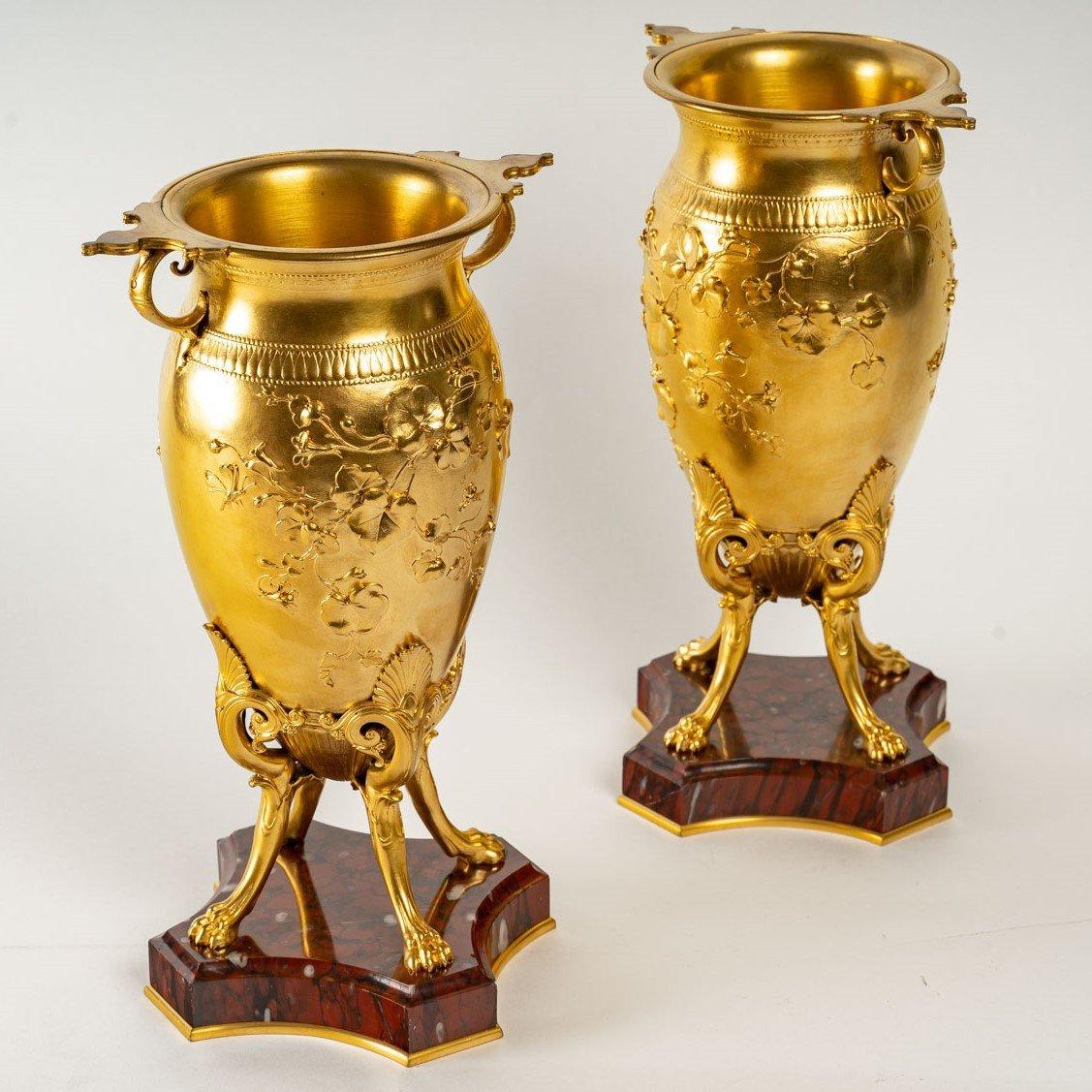 Pair of Gilded Bronze Vases by Ferdinand Barbedienne For Sale at 1stDibs