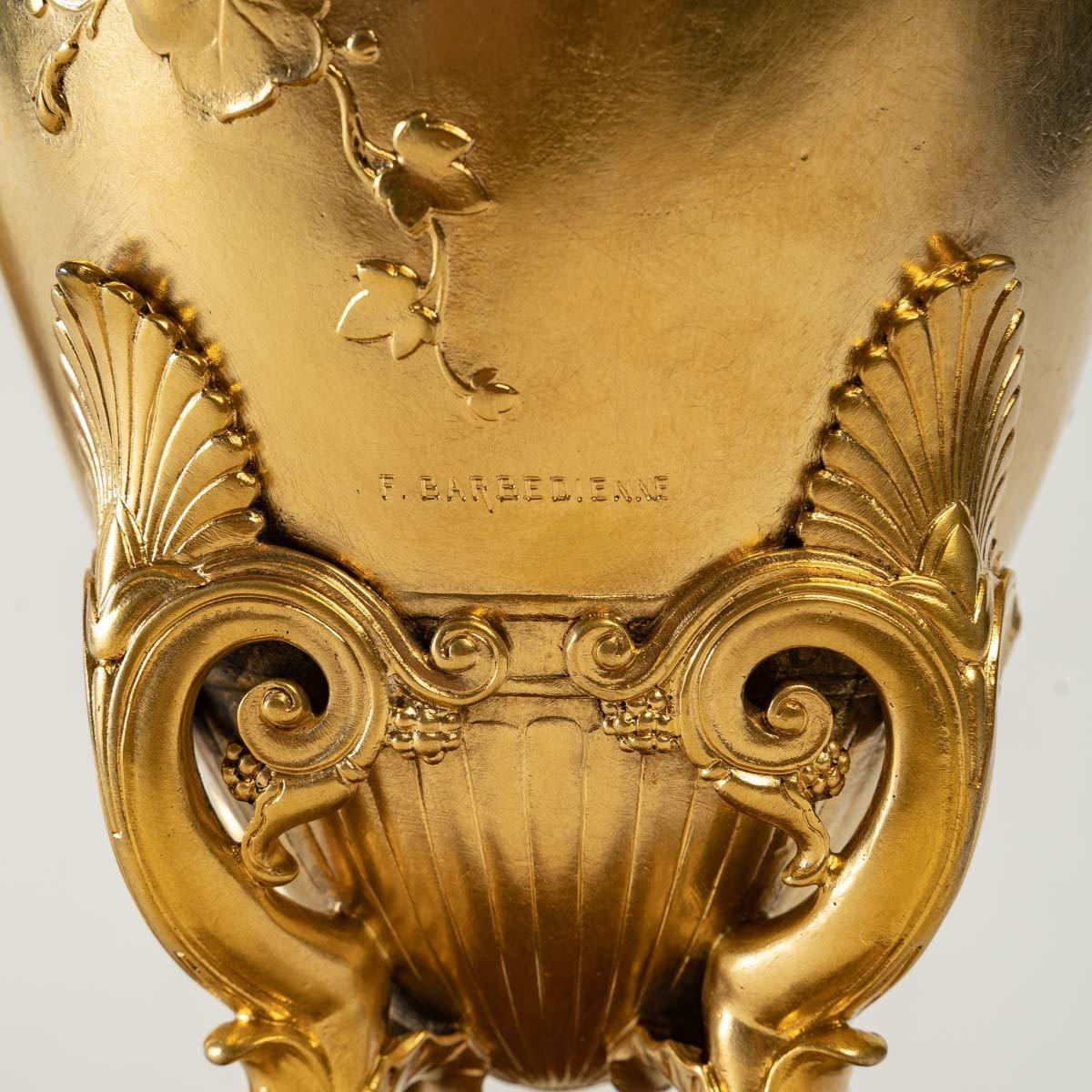 Pair of Gilded Bronze Vases by Ferdinand Barbedienne For Sale at 1stDibs