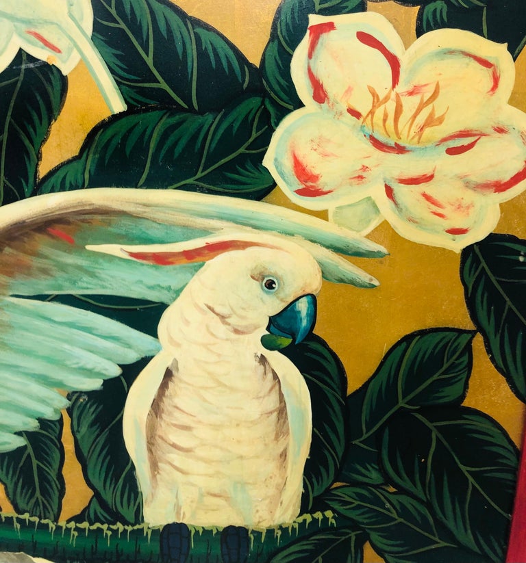 Pair of Gilded Chinese Cockatoo Paintings For Sale at 1stDibs