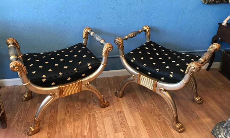 Pair of Gilded Curule Benches For Sale at 1stDibs