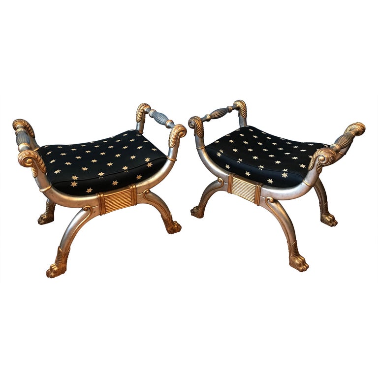 Pair of Gilded Curule Benches For Sale at 1stDibs
