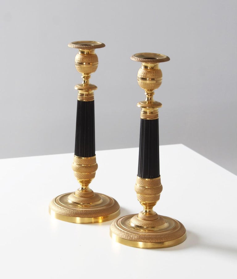 Pair of Gilded Empire Candlesticks, France, C. 1820 at 1stDibs