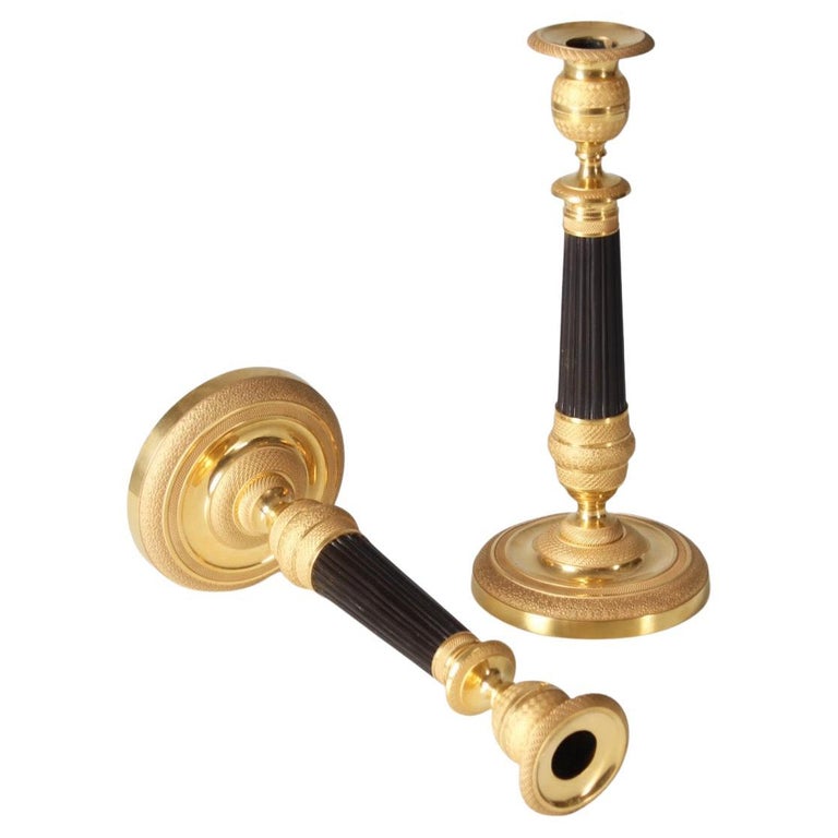 Pair of Gilded Empire Candlesticks, France, C. 1820 at 1stDibs