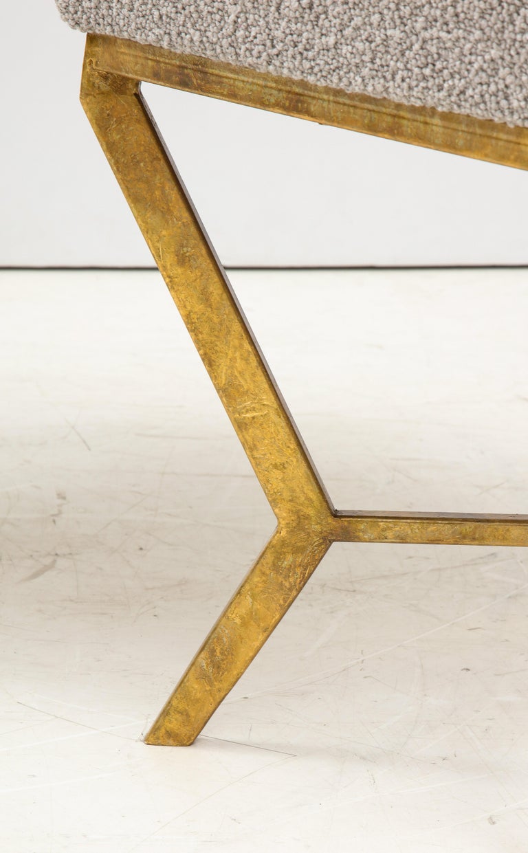 Pair of Gilded Gold Leaf Iron Stools with Tufted Grey Boucle, Italy ...