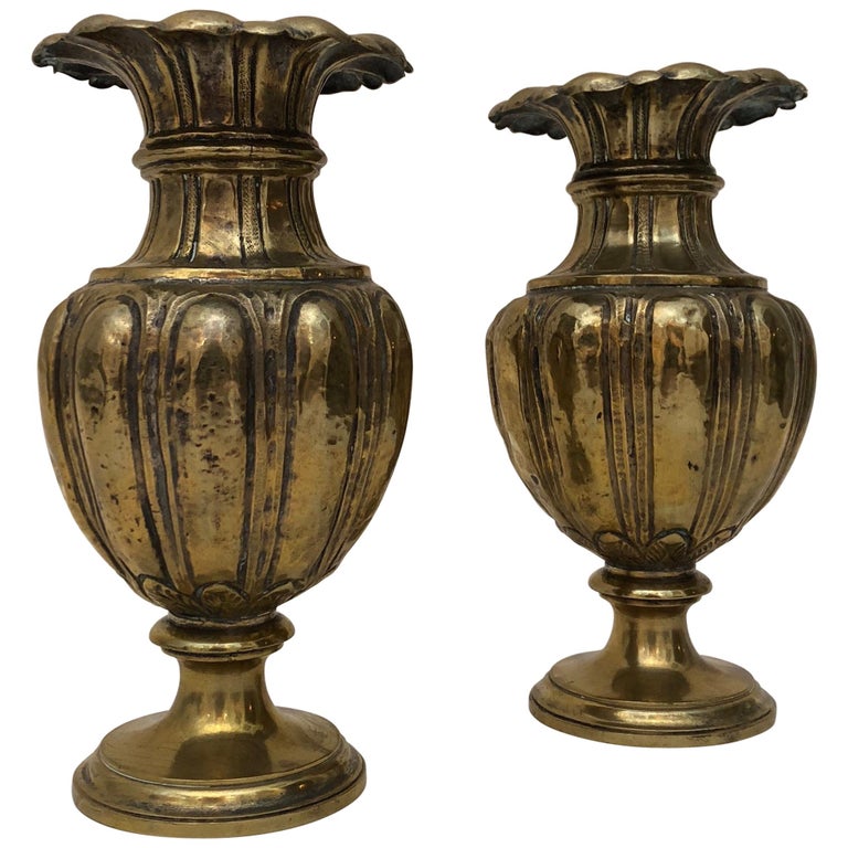 Pair of Gilded Metal Vases at 1stDibs